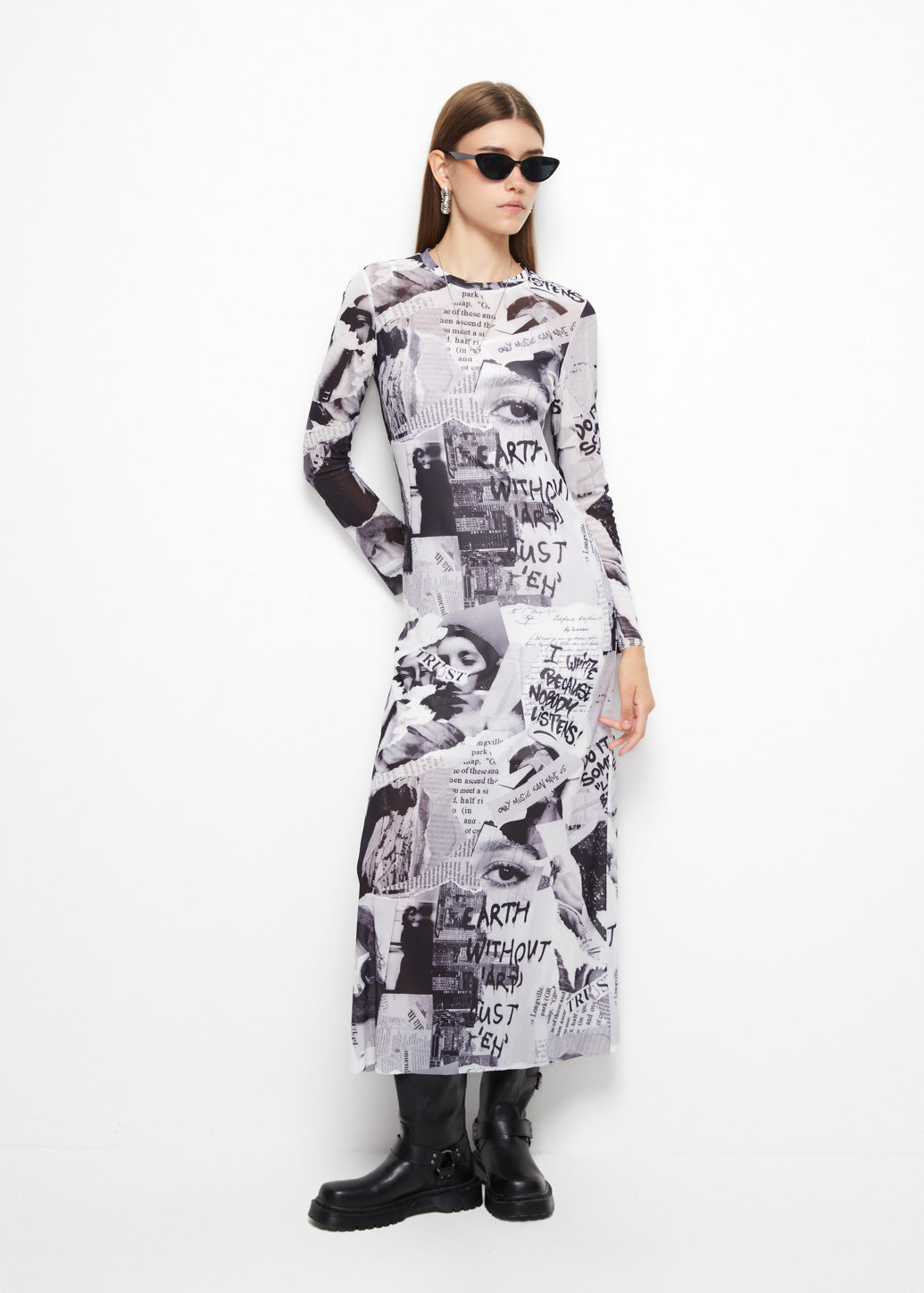 NEWSPAPER MESH MAXI DRESS – C P S Official Store